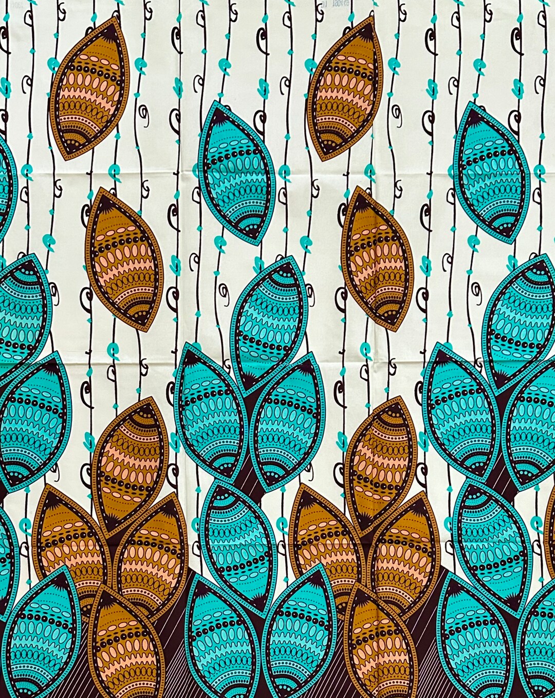African Print Fabric/ankara Cream, Turquoise, Brown ziba Design - Etsy