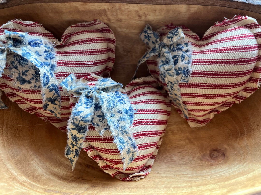 Little Americana Heart Bowl Fillers ( Set of 3 ) Coffee Stained Fabric ...