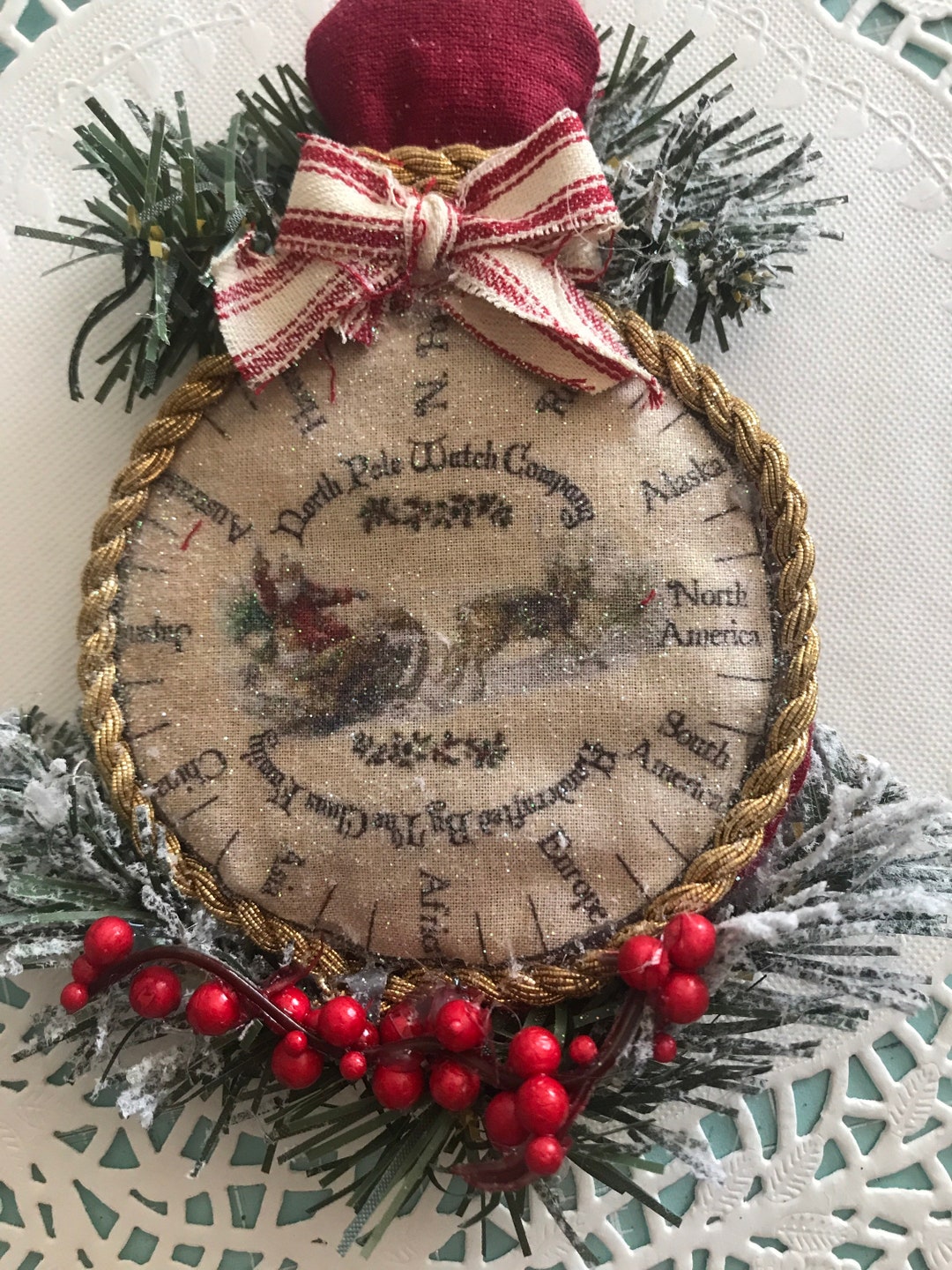 Santas' Pocket Watch Fabric Ornie, Bowl Fillers - Etsy
