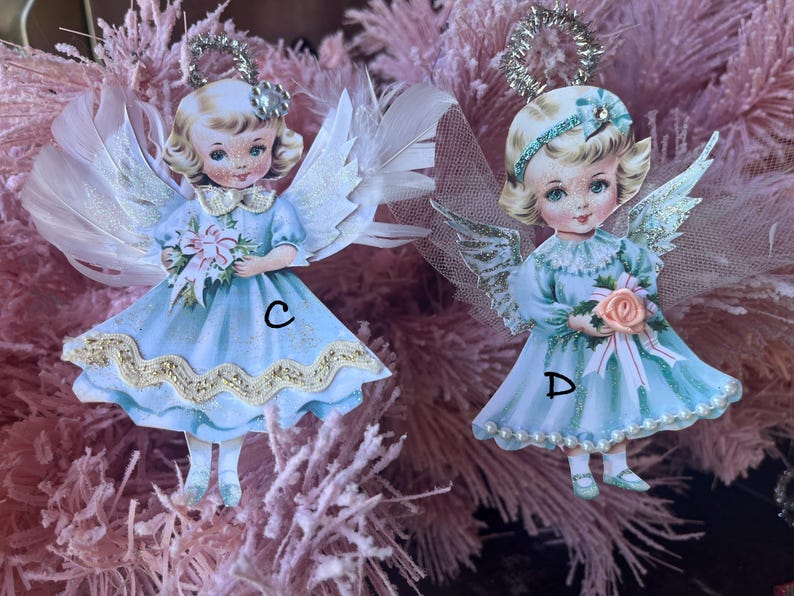 Pastel Blue Paper Angels Tree Ornaments Retro Holiday Tree Decor - Etsy