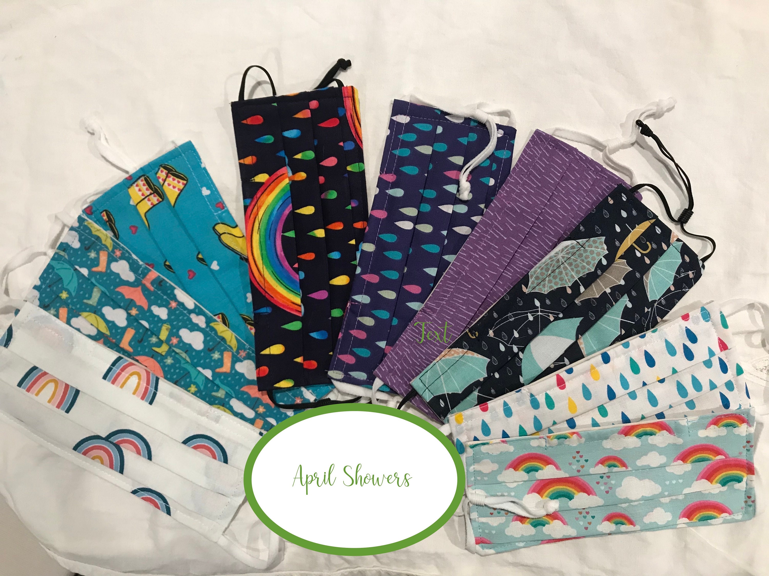 Raindrops & Rainbows /100% Cotton Masks Adjustable | Etsy