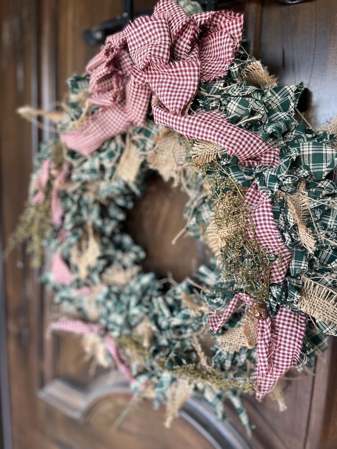 Primitive Christmas Wreath, Large Green Rag Wreath - Etsy Österreich