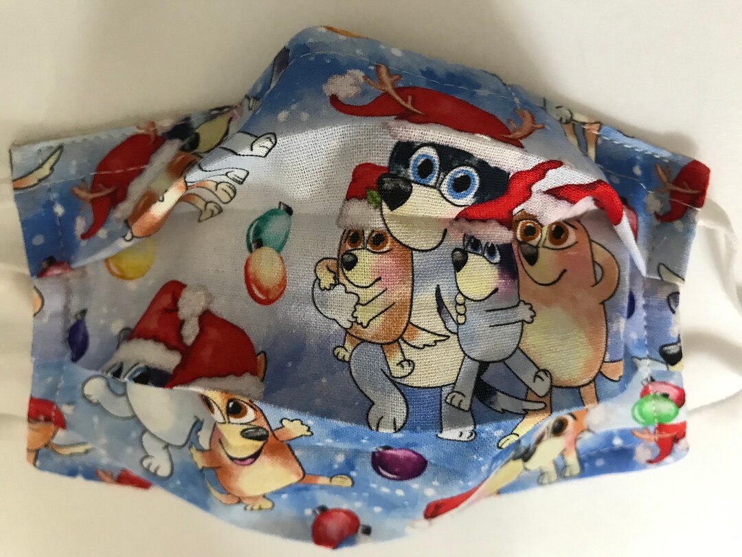 Bluey Kids Mask Christmas Mask for Kids Santa Bluey Cotton - Etsy