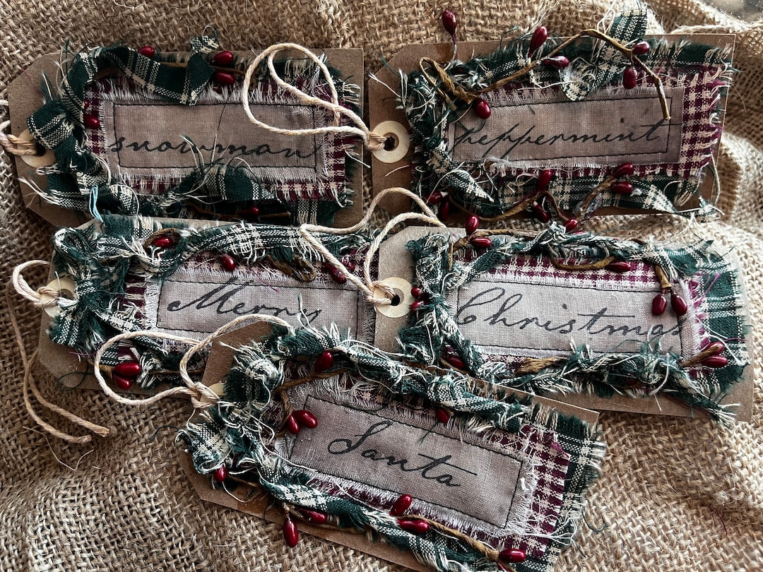 Primitive Christmas Gift Tags, Holiday Tags, Set of 10 Handmade Country ...