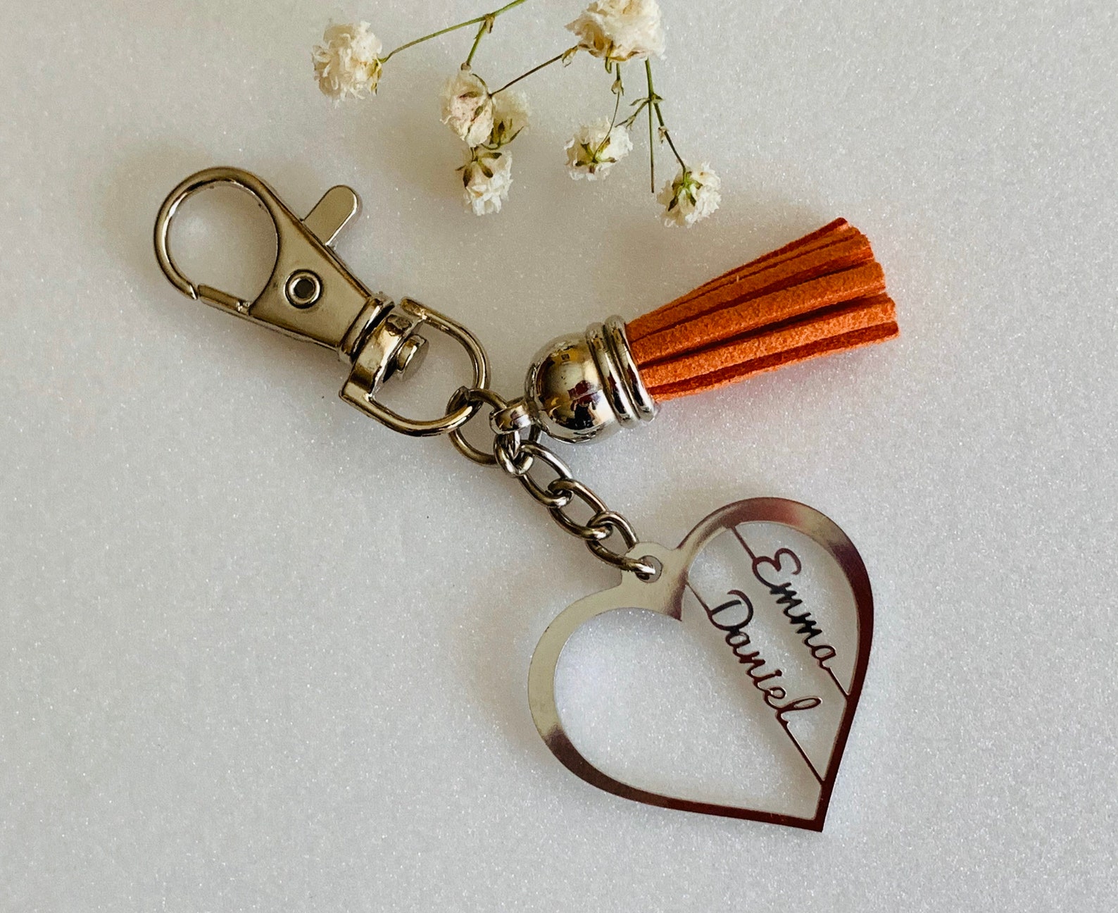Personalized Heart Keychain With Custom 2 Names Laser Cut | Etsy