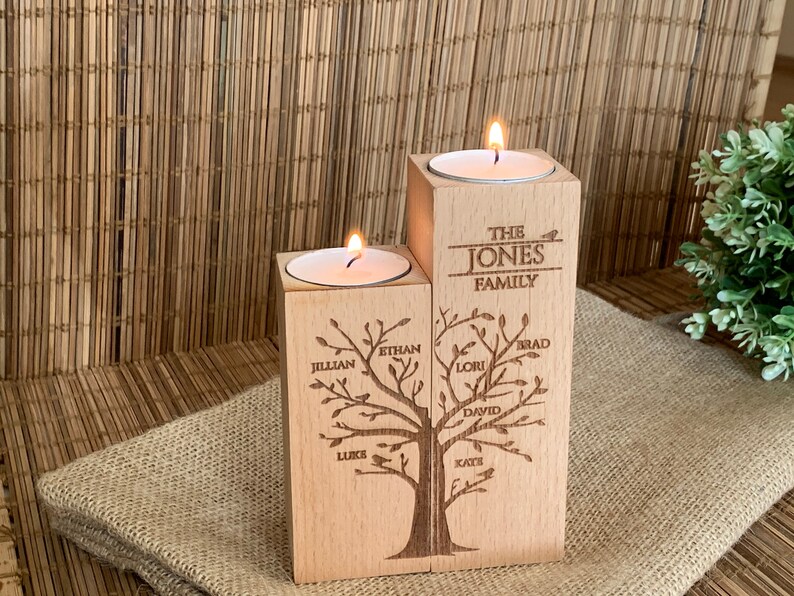 Personalized Family Tree Wood Tealight Candle Holder Custom - Etsy