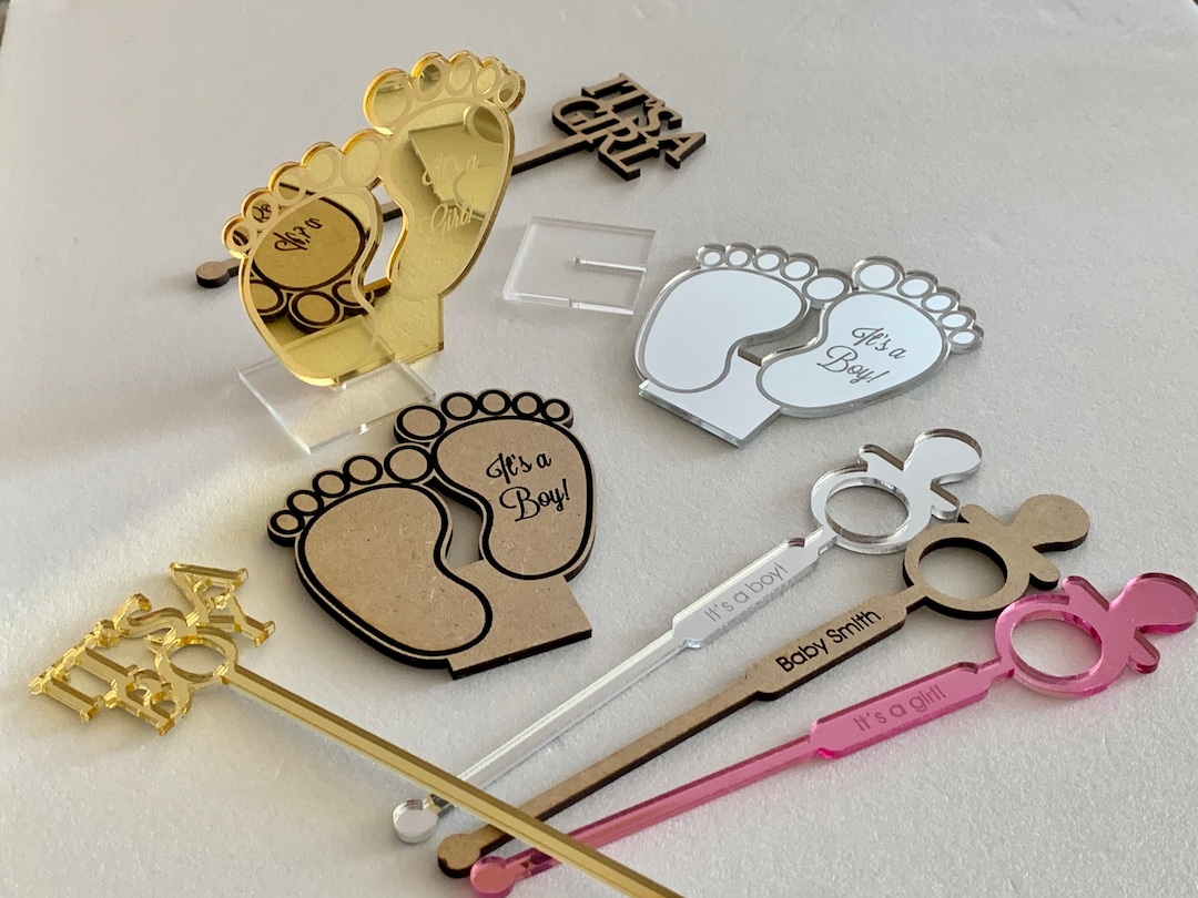 Custom Baby Shower Set - Acrylic Baby Feet, Engraved Pacifier Stir ...