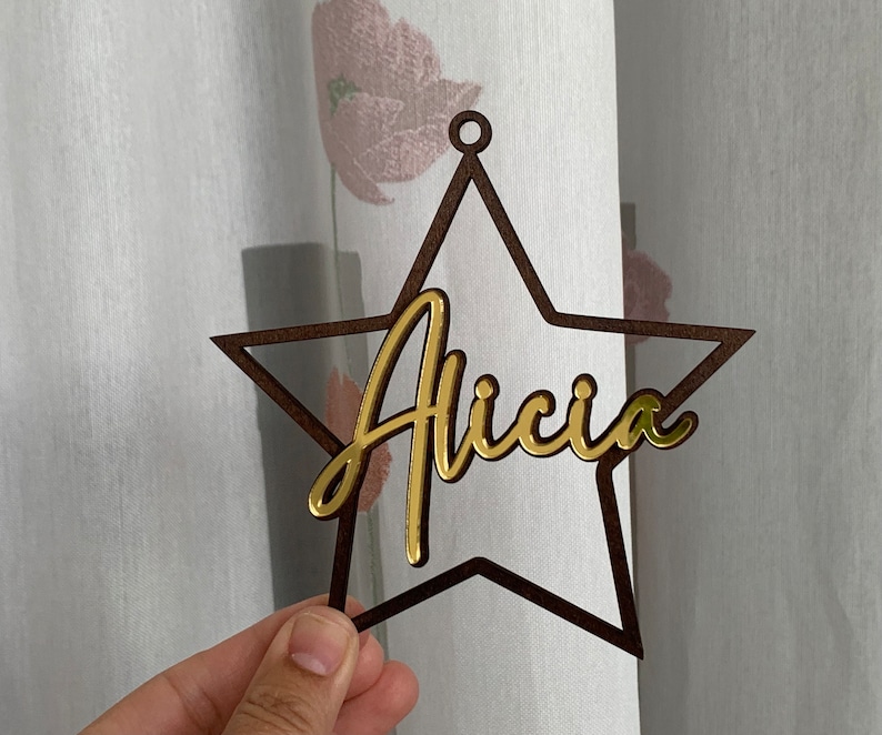 Personalized Christmas Star Wood Name Ornament With Laser Cut Name ...