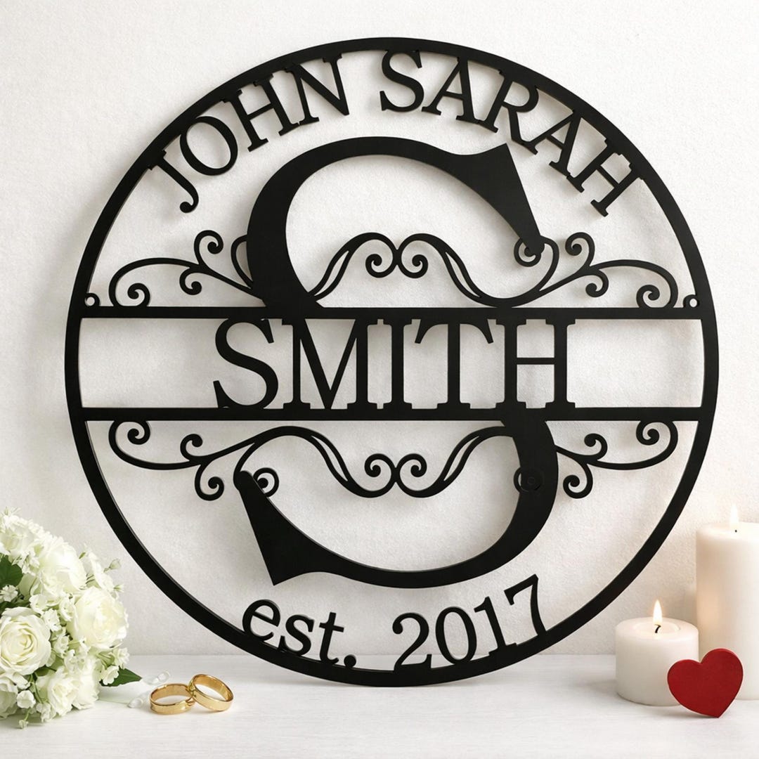 Personalized Last Name Metal Sign - Split Letter Monogram - Custom ...