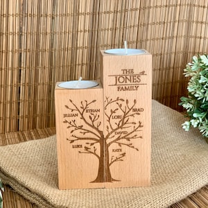 Personalized Family Tree Wood Tealight Candle Holder Custom Names Laser ...