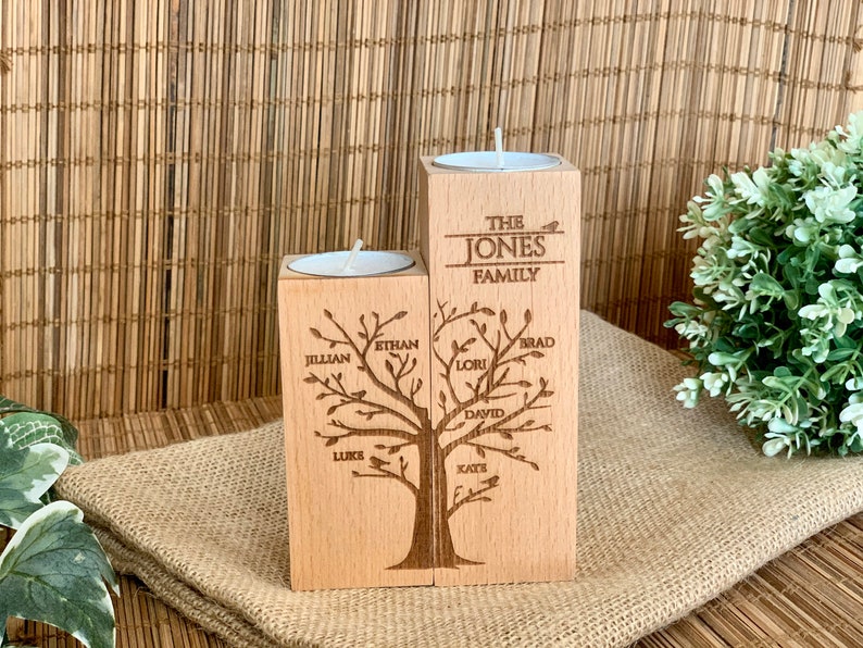 Personalized Family Tree Wood Tealight Candle Holder Custom - Etsy