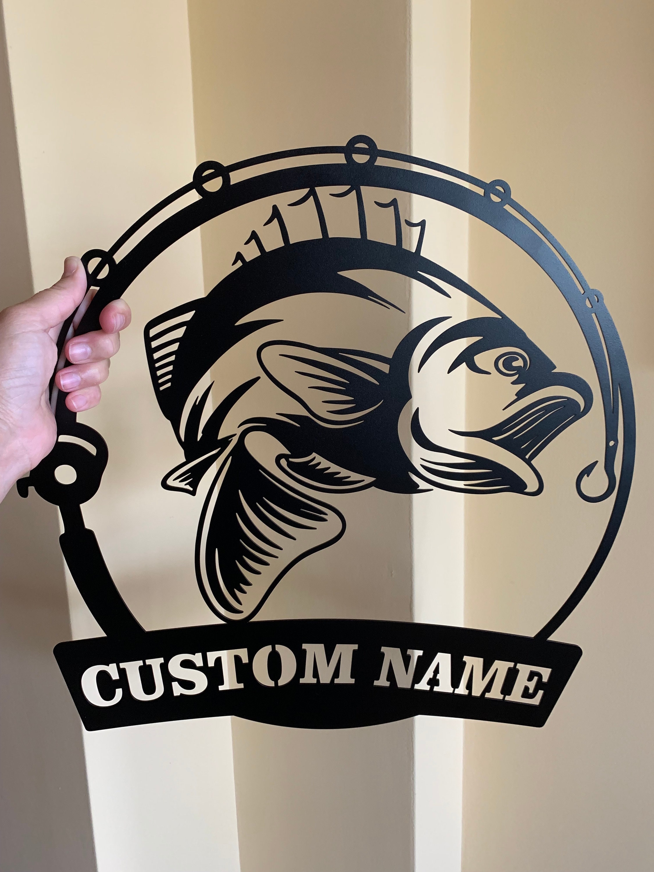 Personalized Fish Metal Name Sign & Fishing Rod, Metal Wall Art Man ...