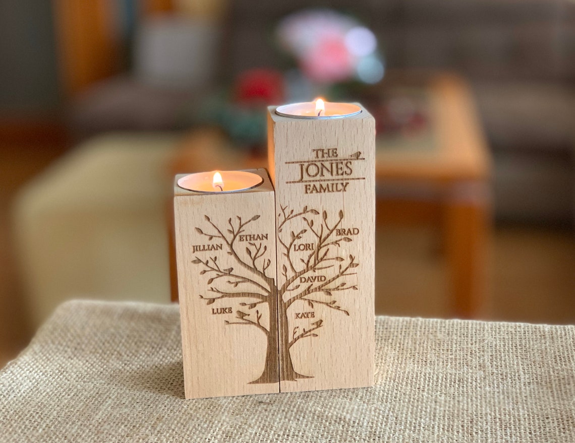 Personalized Family Tree Wood Tealight Candle Holder Custom - Etsy