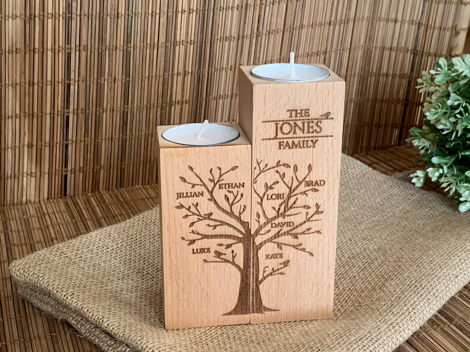 Personalized Family Tree Wood Tealight Candle Holder Custom - Etsy