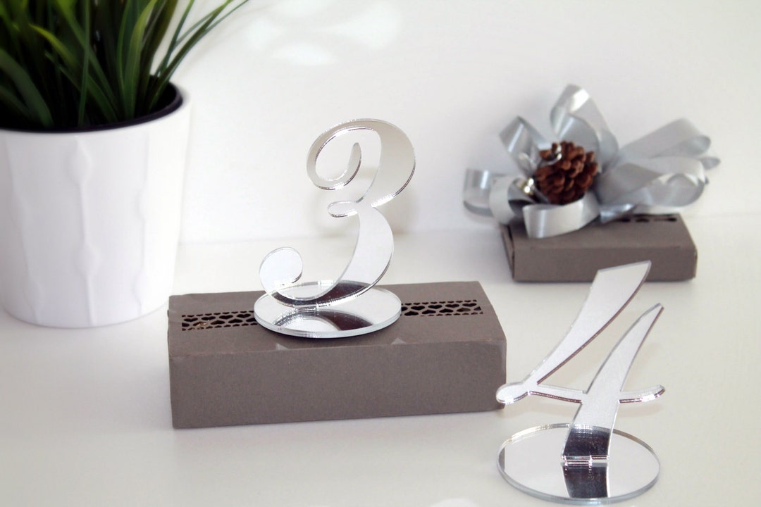 Silver Mirrored Table Numbers for Weddings Number Holders Freestanding ...