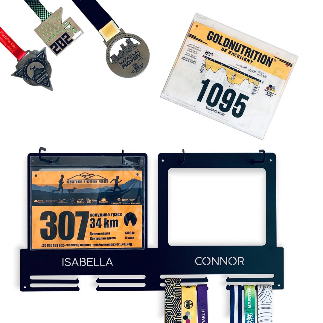 Custom Medal Hanger for Couples - Running Medal and Bib Holder With ...