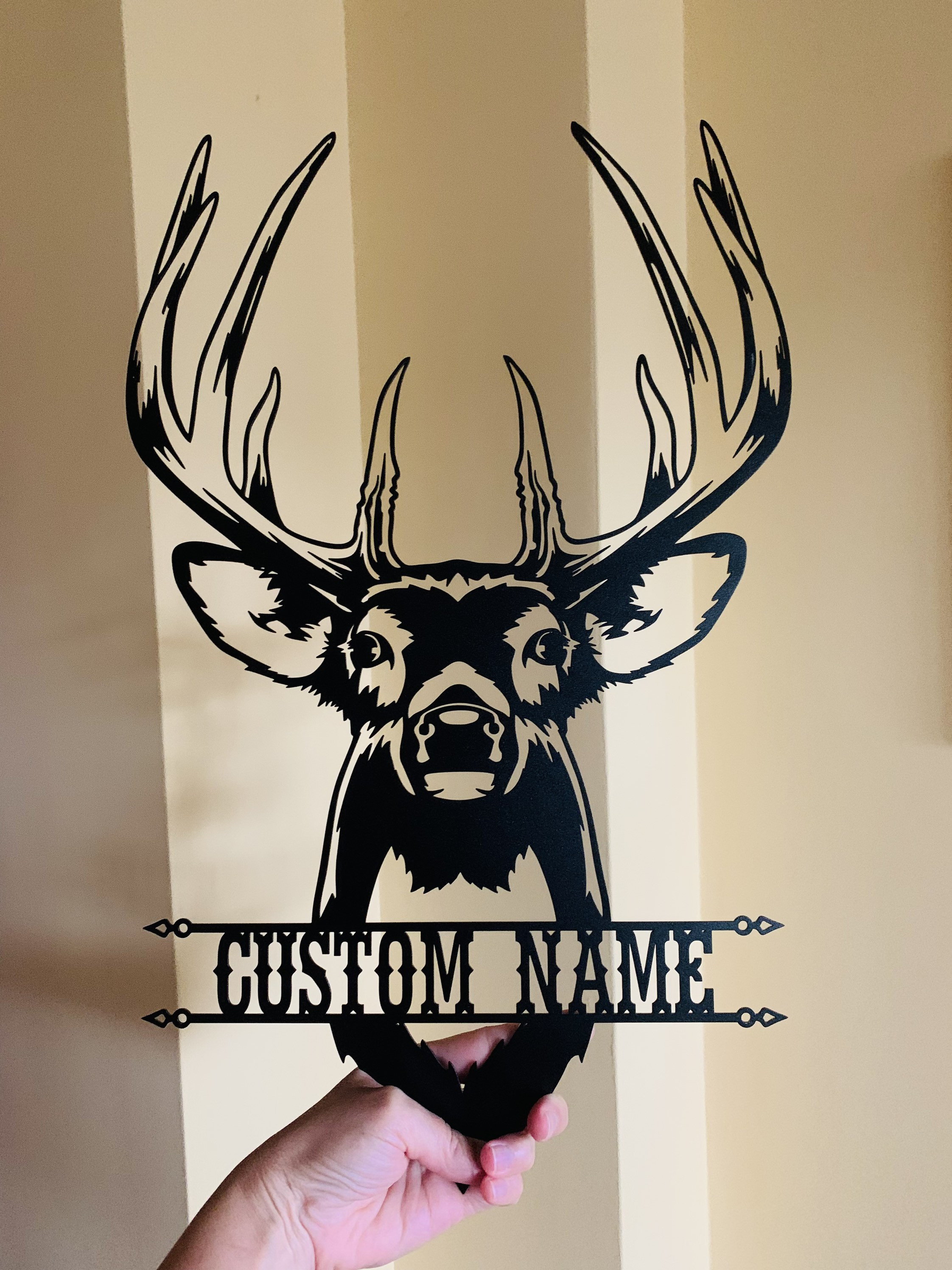 Deer Head Name Sign Custom Hunting Sign Deer Antlers Farmhouse Sign ...
