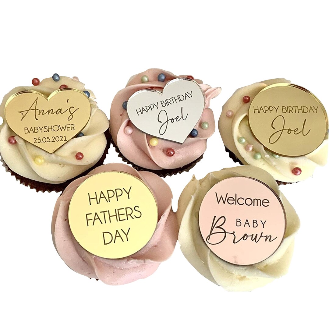 Personalized Acrylic Cupcake Toppers, Custom Engraved Names or Text ...