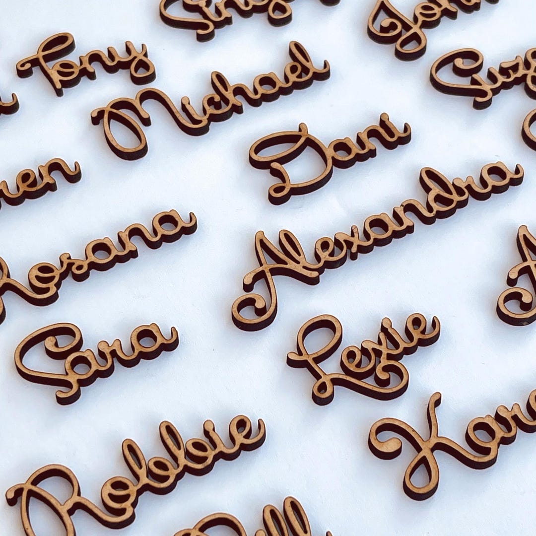 Custom Wooden Place Cards, Personalized Small Laser Cut Names, Wood ...