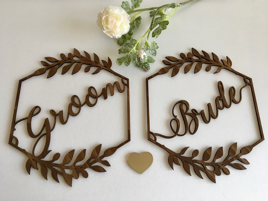 Wood Bride and Groom Wedding Chair Hexagon Signs Sign Boho Custom ...