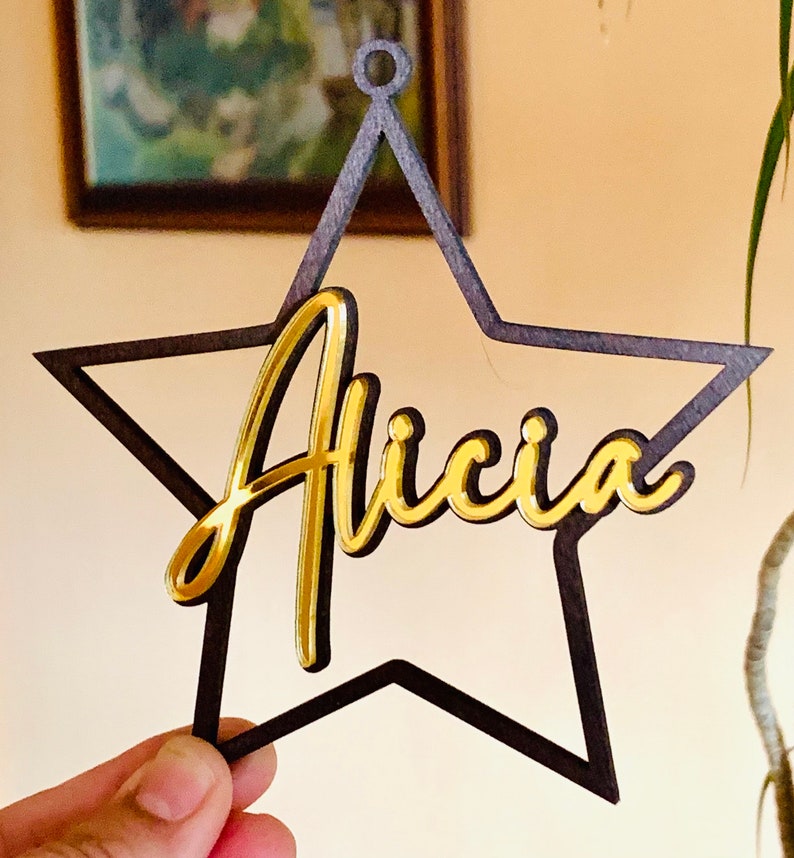 Personalized Christmas Star Wood Name Ornament With Laser Cut Name ...