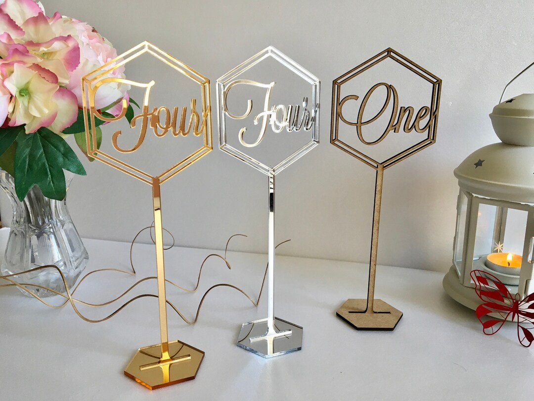 Wedding Standing Tall Table Number Word on Sticks Wooden Hexagon Table ...