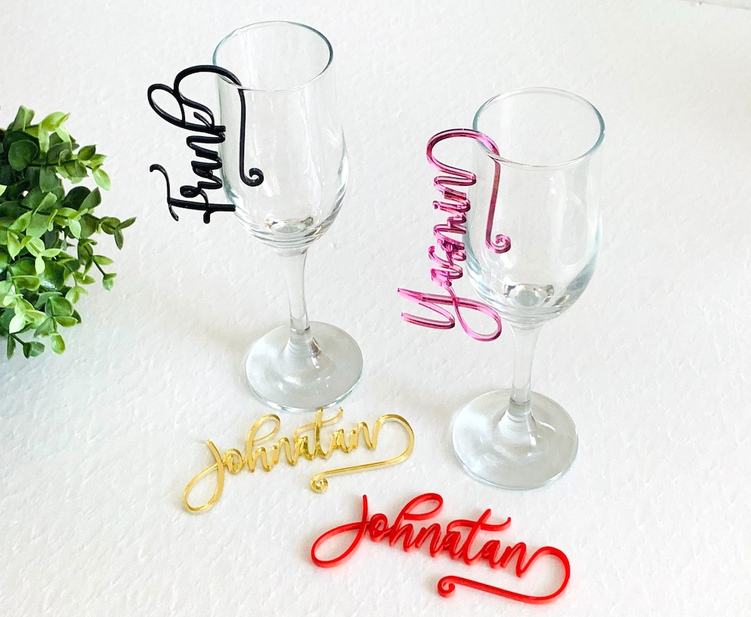Custom Wedding Wine Glass Charms - Personalized Name Tags - Cocktail ...