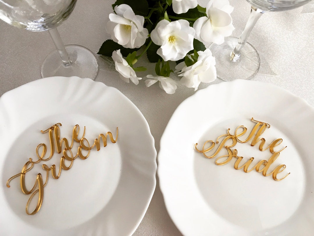 Set of 2 Personalized Bride & Groom Names Laser Cut Names Wedding Place ...