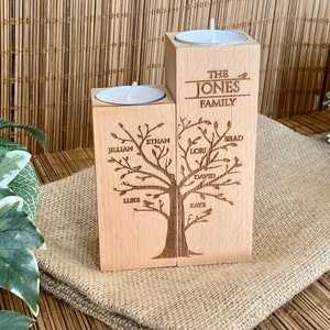 Personalized Family Tree Wood Tealight Candle Holder Custom Names Laser ...