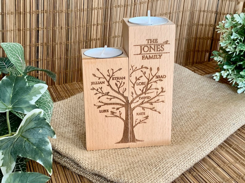 Personalized Family Tree Wood Tealight Candle Holder Custom - Etsy