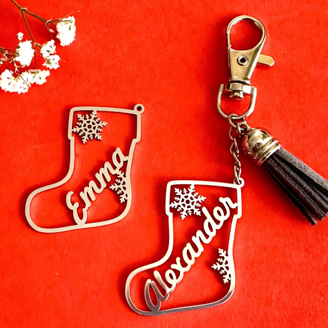Custom Christmas Name Keychain – Personalized Stocking Keyring ...