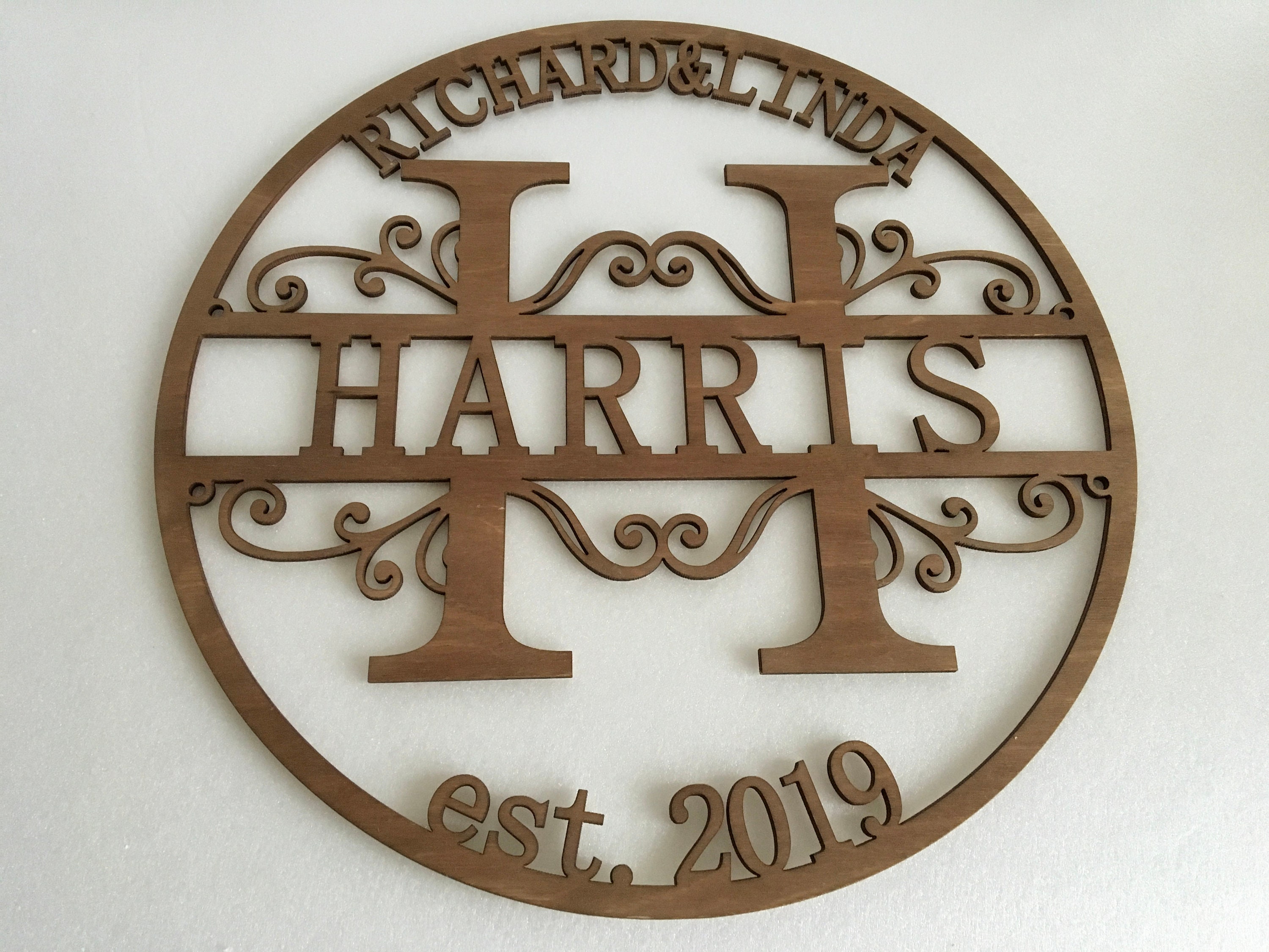 Custom Wood Family Last Name Sign Wooden Wedding Gift Initial Split ...