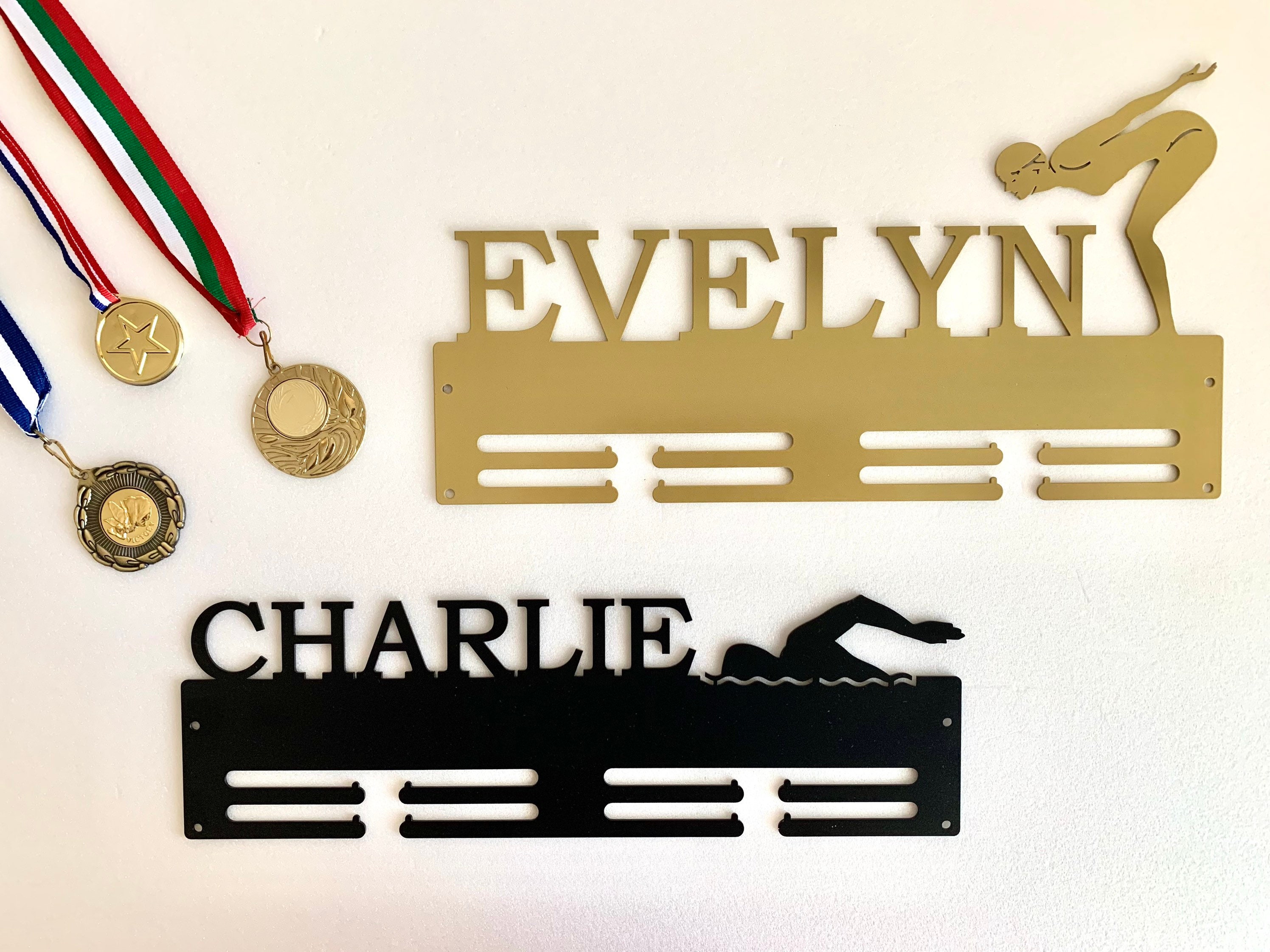 Personalized Swim Medal Holder Swimming Medal Wall Hanger Custom Name ...