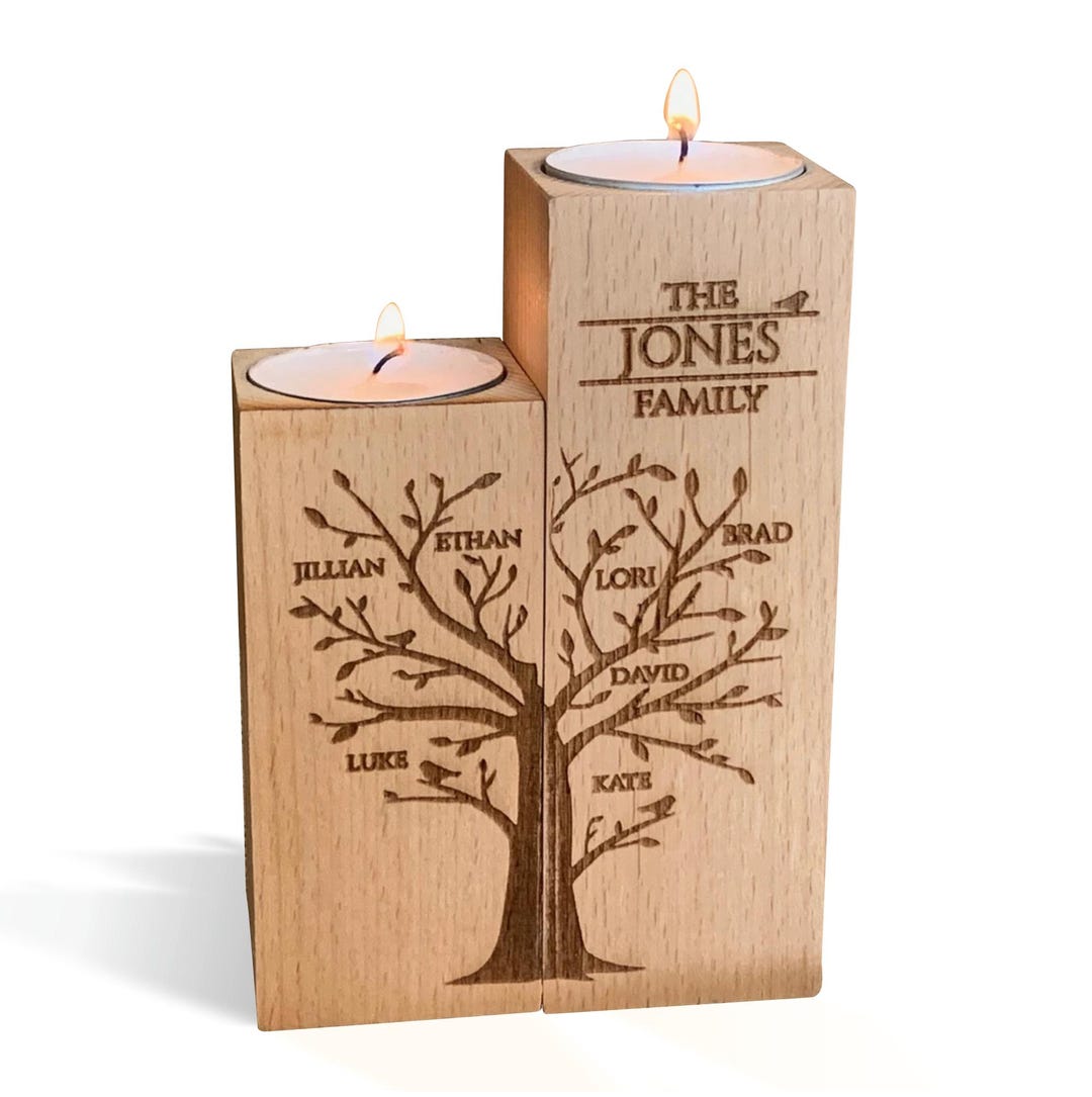 Personalized Family Tree Wood Tealight Candle Holder Custom Names Laser ...