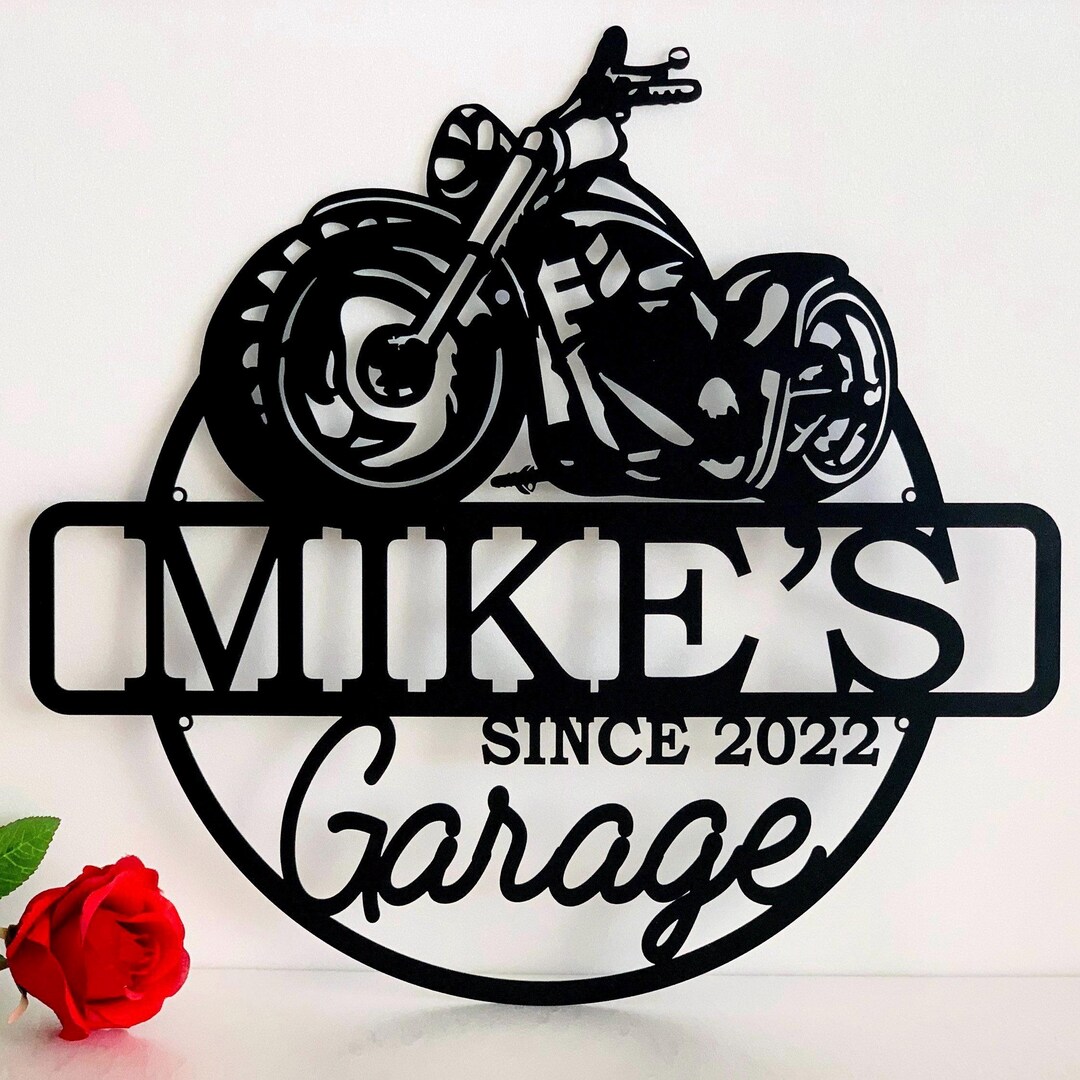 Custom Motorcycle Garage Sign Personalized Metal Name Plaque Man Cave ...