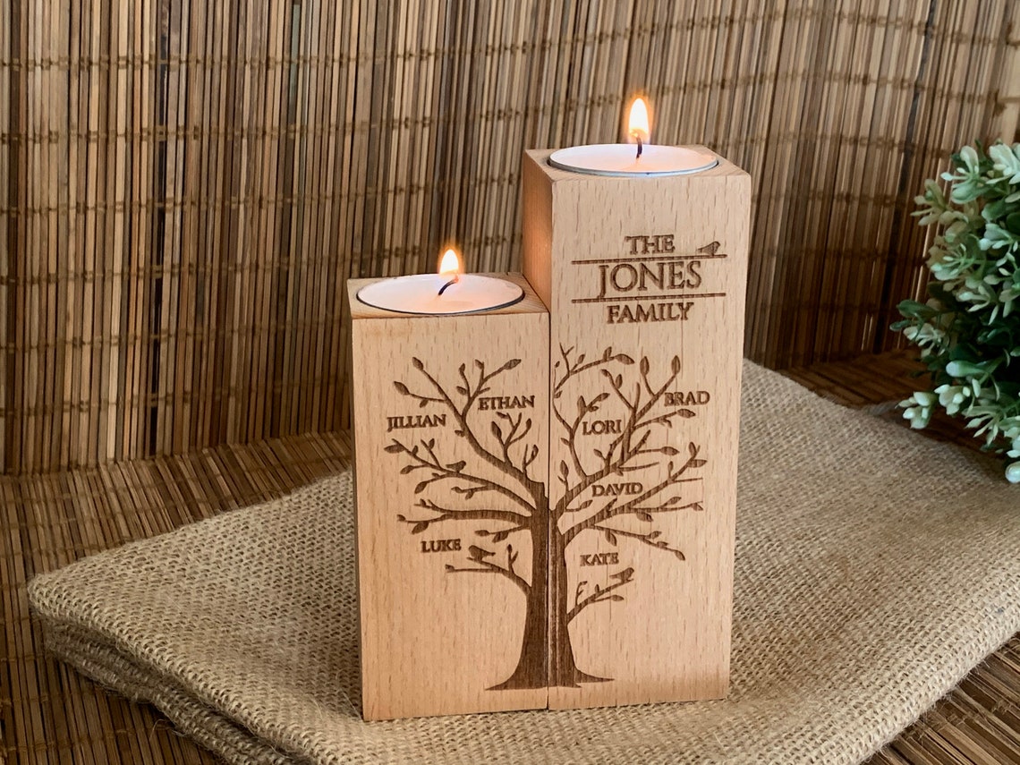 Personalized Family Tree Wood Tealight Candle Holder Custom - Etsy