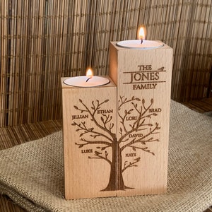 Personalized Family Tree Wood Tealight Candle Holder Custom Names Laser ...