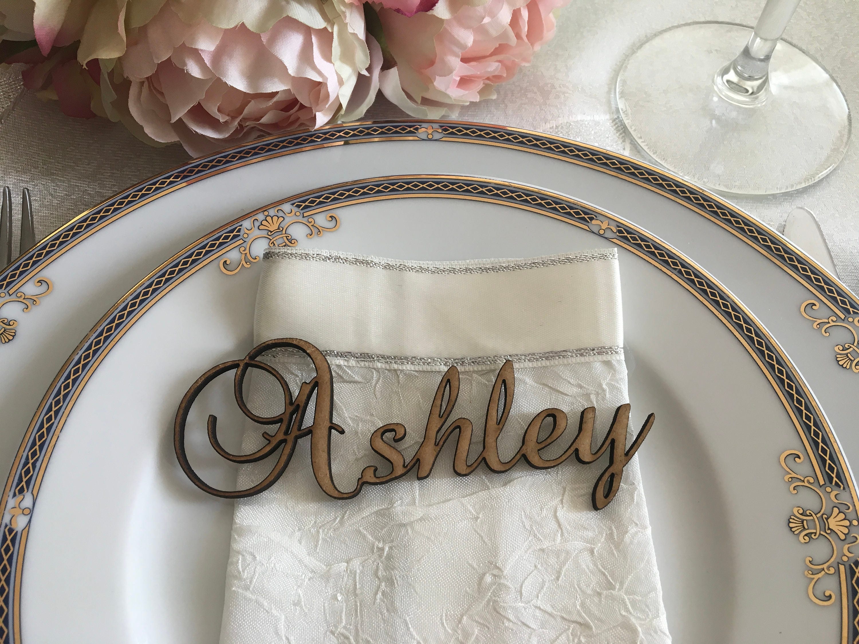 Wooden laser cut names Wedding place cards Name place settings Wooden ...
