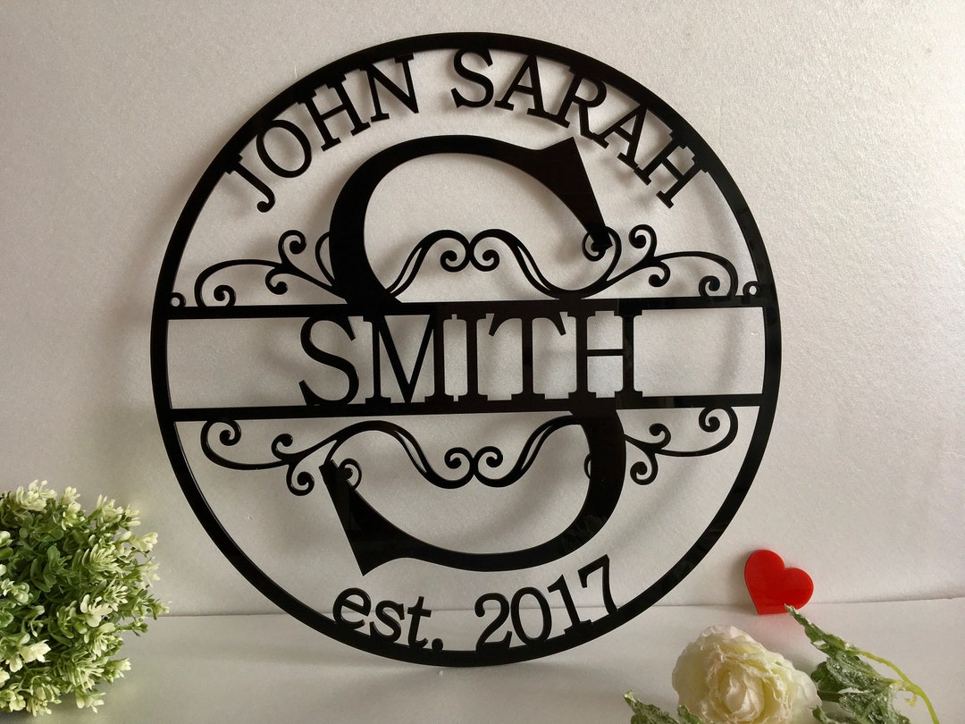 Personalized Last Name Family Sign Metal or Acrylic, Initial Split ...