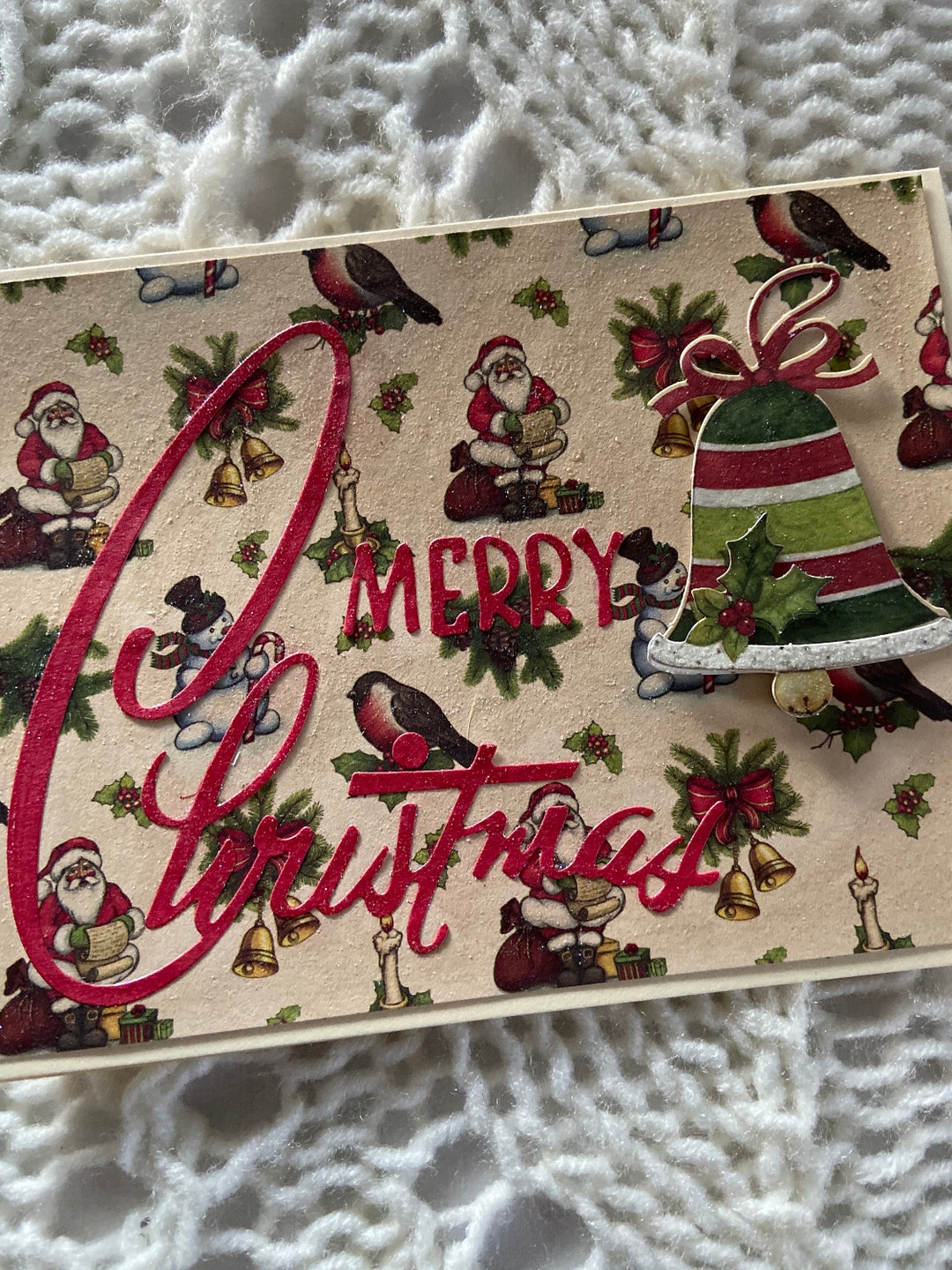 Handmade Christmas Card, Diecut Letters and Bell, Glitter, 4x5.5 - Etsy