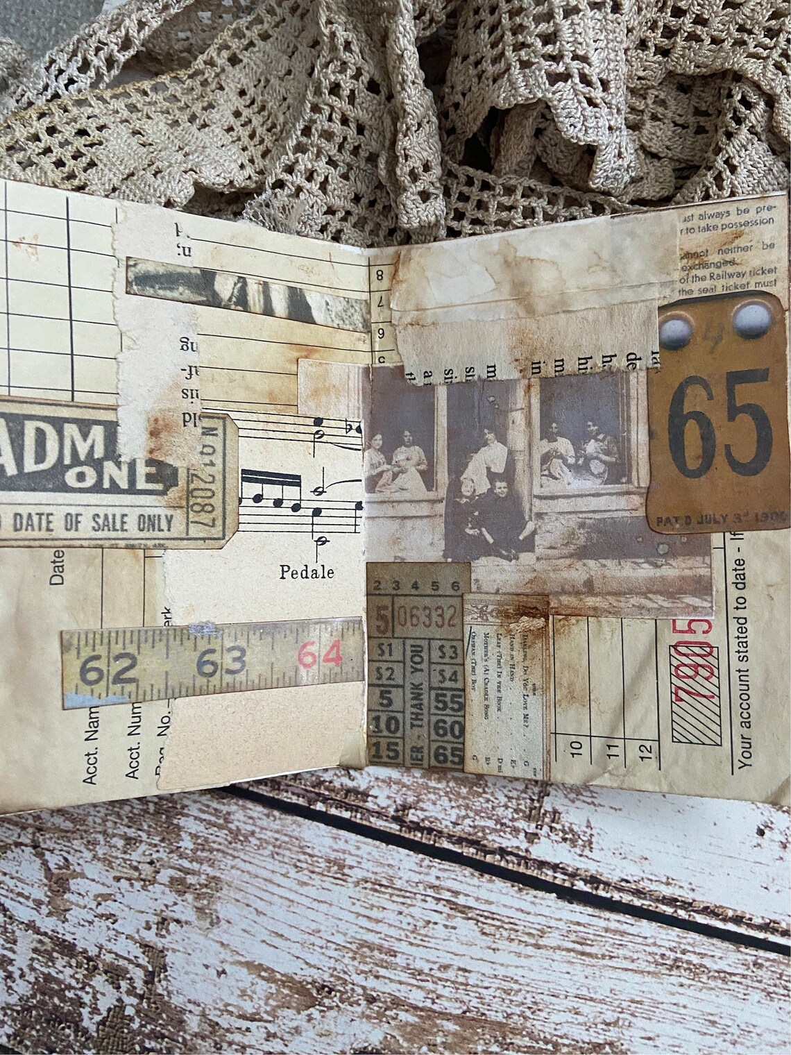 Collage Journal Folder 3 X 4 Old Photo, Vintage Button & Lace Bits ...