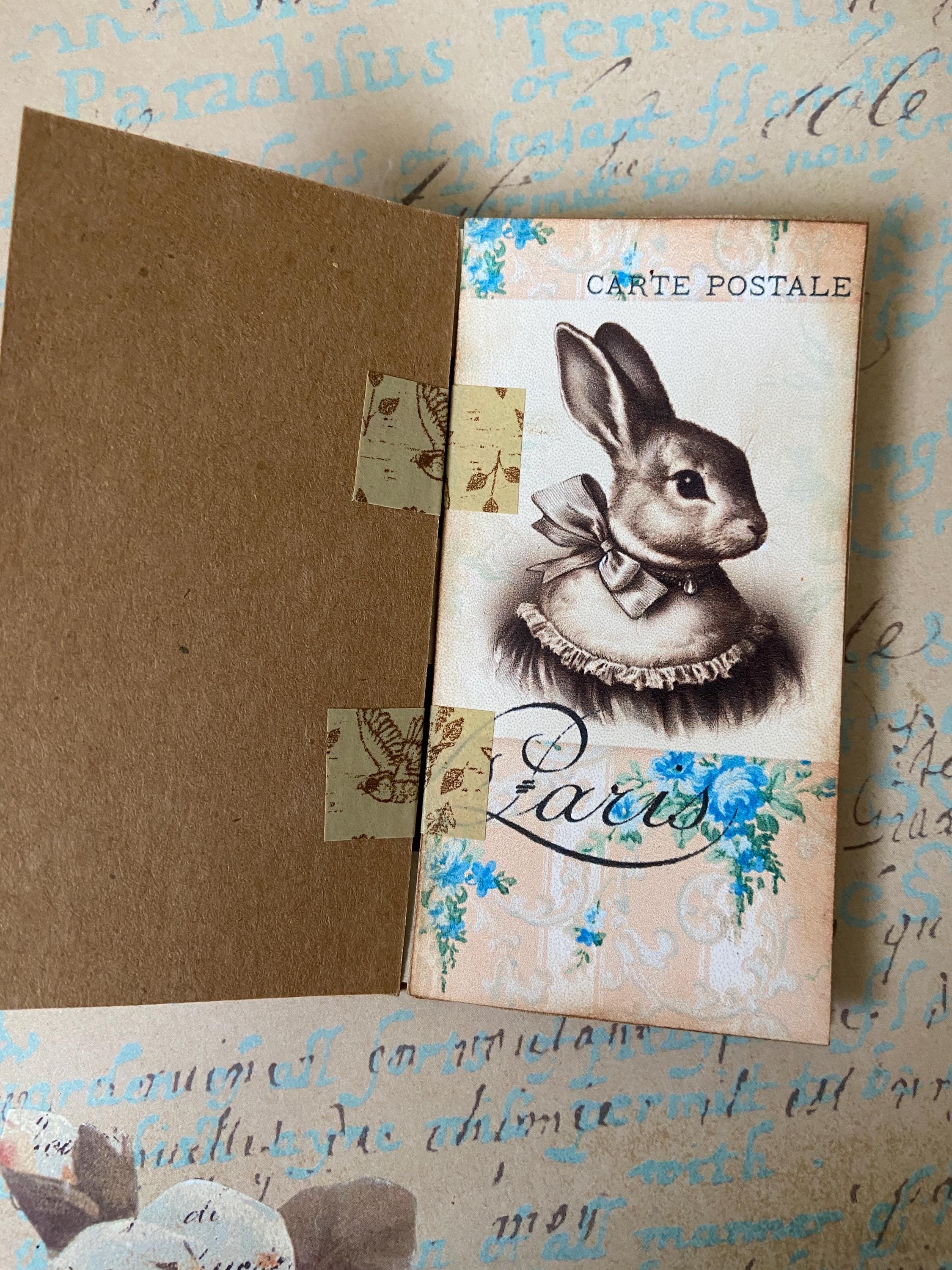 Mini Vintage Bunny Card Journal 1.75 X 3.5 5 Pages, Antique Button - Etsy