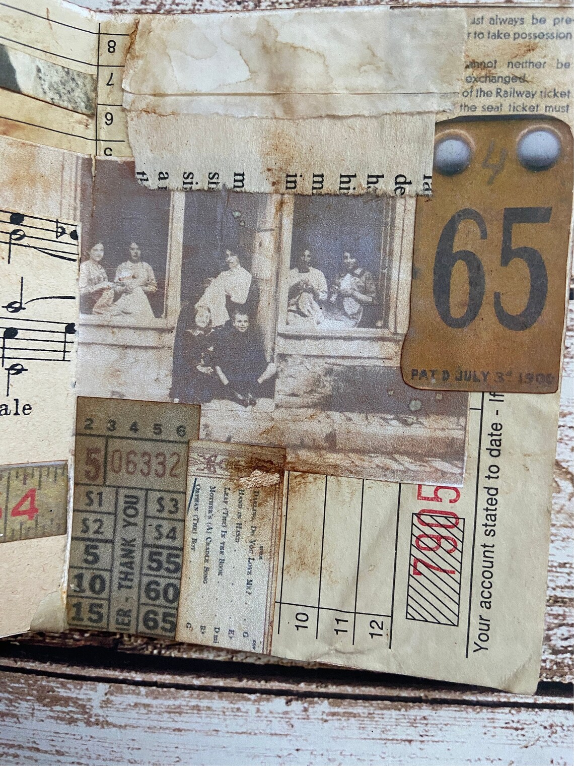 Collage Journal Folder 3 X 4 Old Photo, Vintage Button & Lace Bits ...