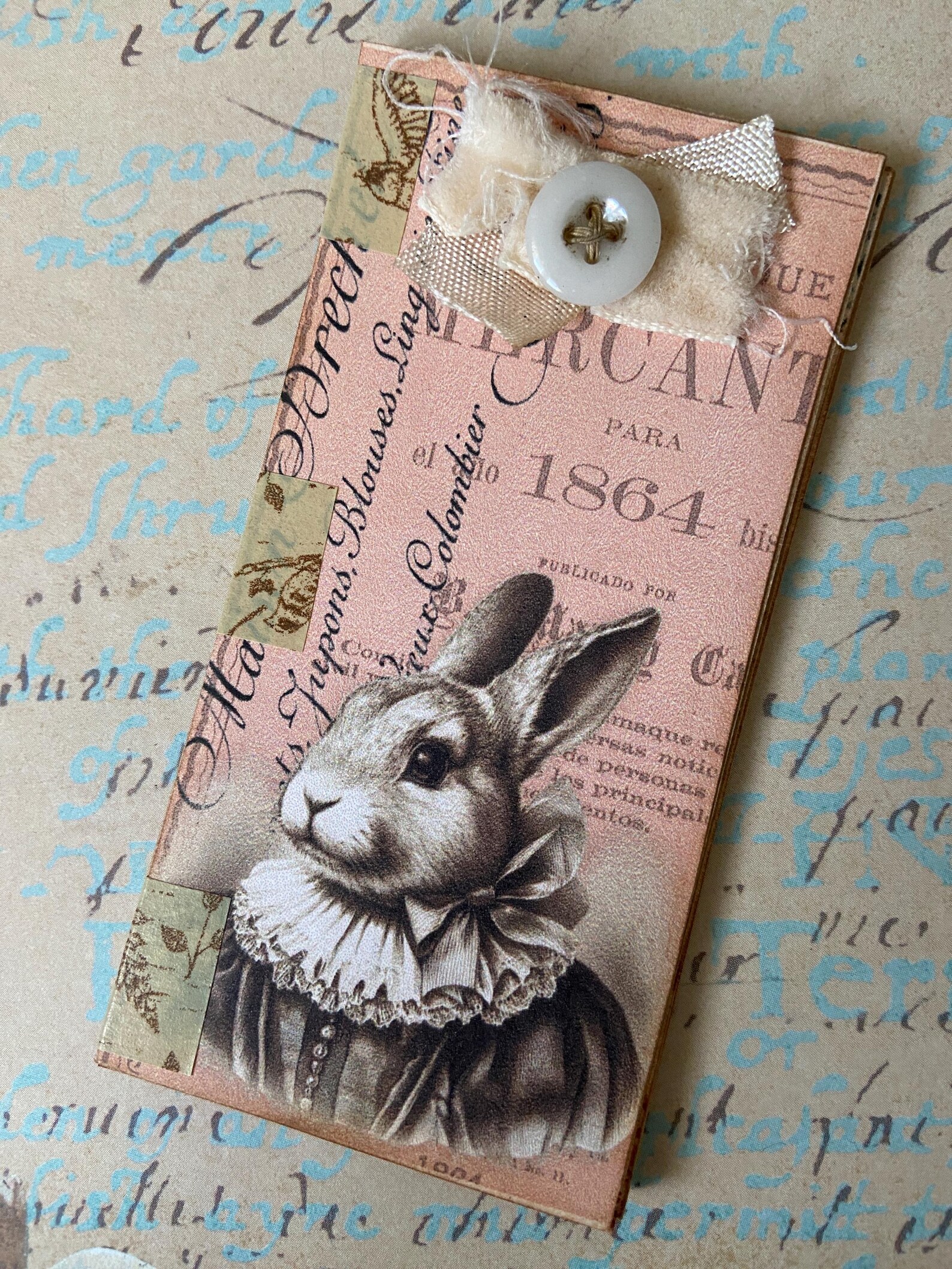 Mini Vintage Bunny Card Journal 1.75 X 3.5 5 Pages, Antique Button - Etsy