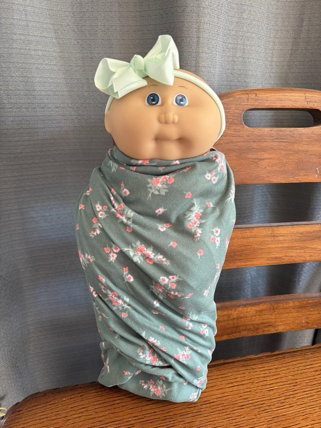 1980s Cabbage Patch Kid Preemie Baby Bald Blue Eyes Green Pink Floral ...