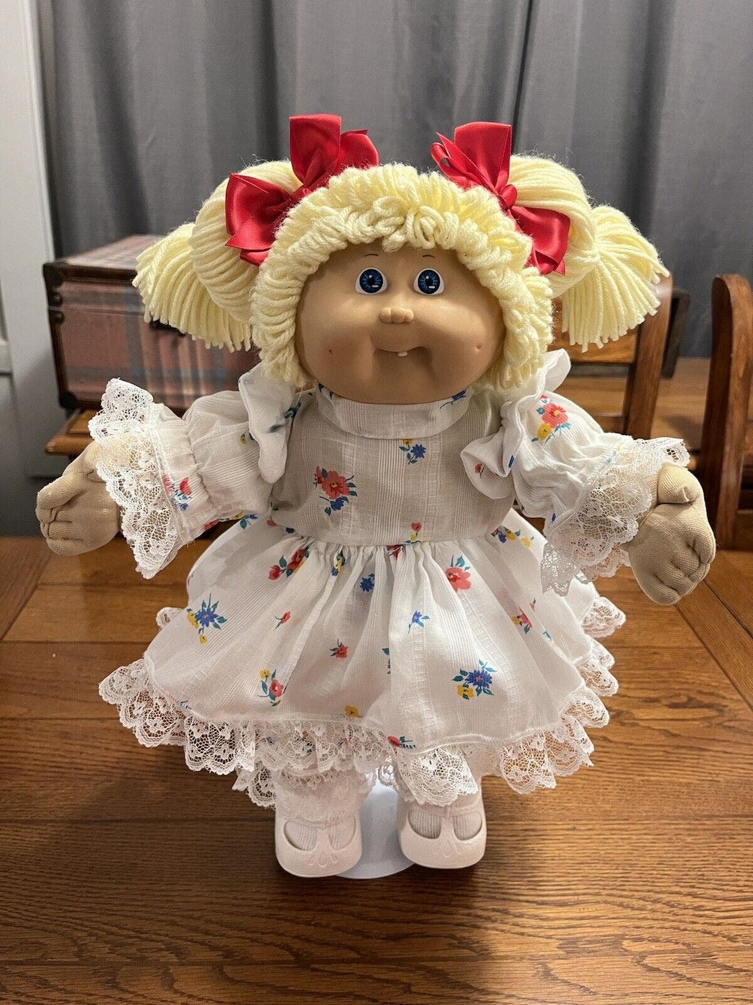 1980s Cabbage Patch Kid Lemon Pigtails Blue Eyes Tooth Floral Lace ...