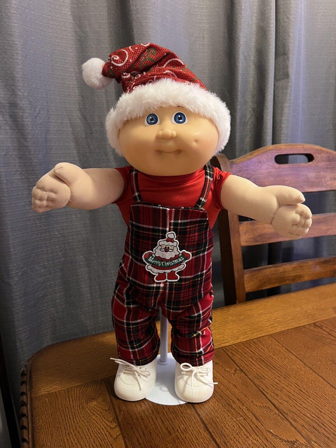 1980s Cabbage Patch Kid Bald Blue Eyes Plaid Santa Claus Christmas ...