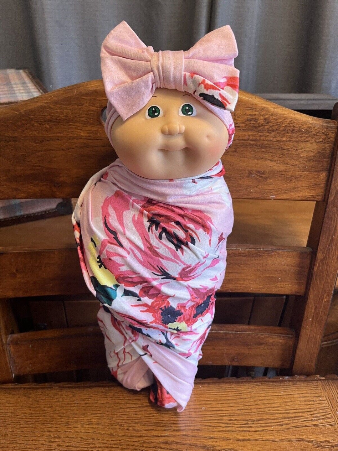 1980s Cabbage Patch Kid Preemie Bald Green Eyes Pink Rose Flowers ...