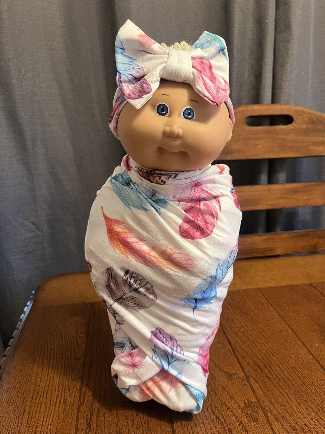 1980s Cabbage Patch Kid Preemie Baby Blonde Blue Eyes Pastel Feather ...