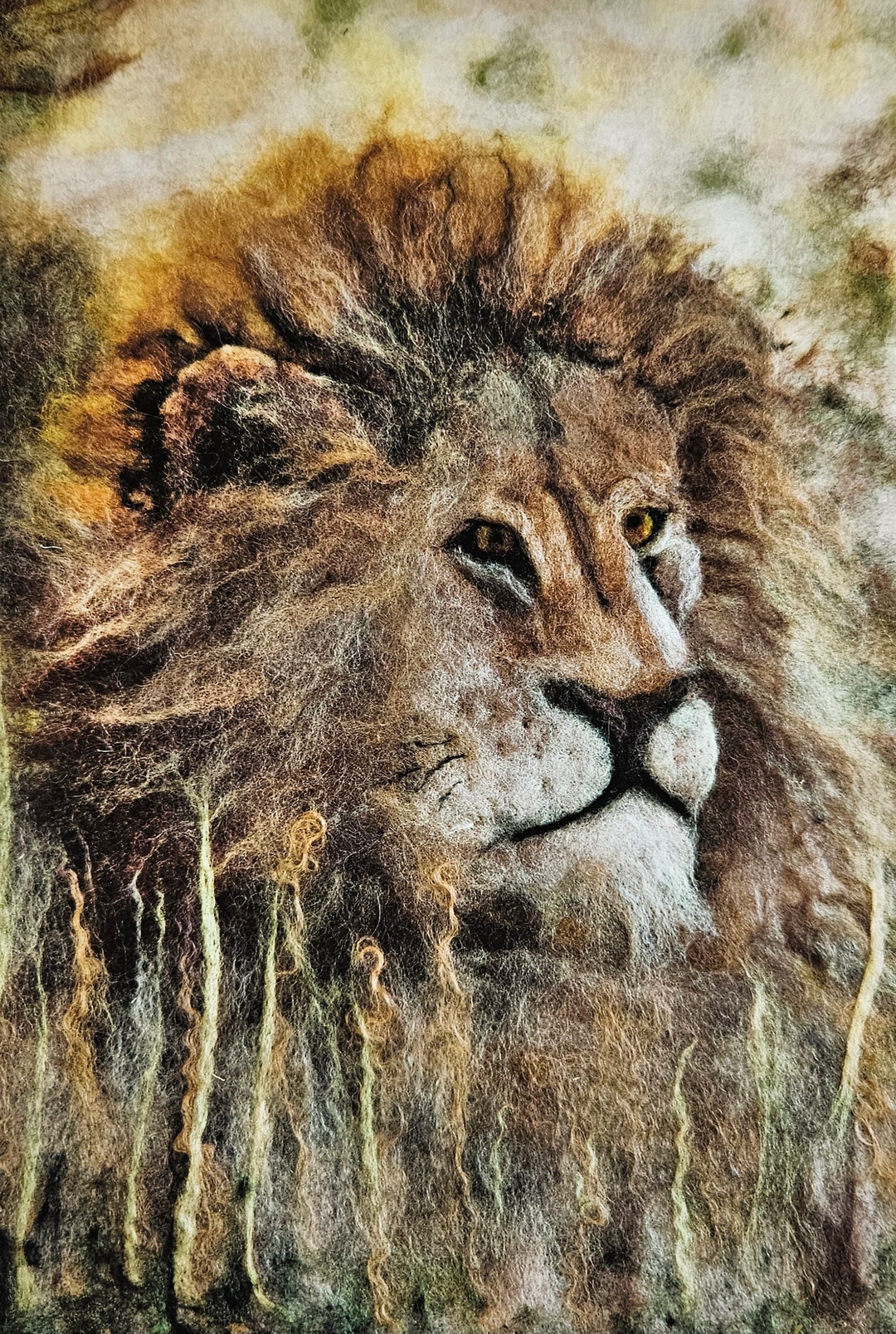 Lion King, Lion, Wet Felted Picture Print, Portrait of Lion, Predator ...